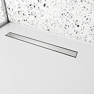 24 inch Linear Shower Drain with Removable Square Hole Panel by Using Brushed 304 Stainless Steel Process, Linear Drain Equipped with Adjustable Feet and Hair Strainer