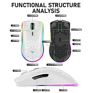 XINMENG Wireless Gaming Mouse Lightweight Honeycomb Design 3200 DPI Rechargeable Gaming Mouse with 16 Rainbow Backlit, USB Receiver,Compatible with PC Gamers and Xbox and PS4 Users