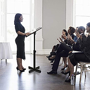 Bonnlo Classic Lectern Podium Stand, Height Adjustable Church Classroom Lecture, Portable Presentation Concert Podium, Multi-Function Reading or Laptop Desk with Edge Stopper, Black