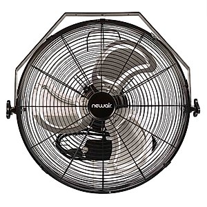 Newair Wall Mounted Fan | 18" Air Fan | High Velocity Blade Fan | 3 Speed Settings | Heavy Duty Fan For Industrial Use | Portable Shop Fan | Black | WindPro18W