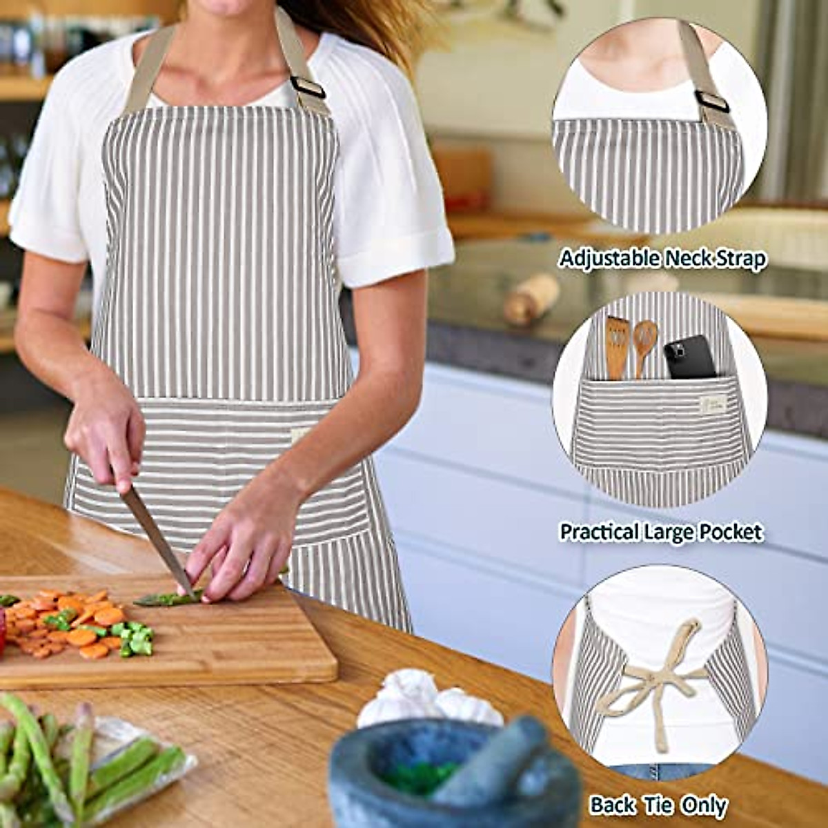 Yanacc 2 Pack Aprons for Women Chef, Apron with 2 Pocket and Adjustable Neck Strap for Kitchen Cooking Baking Gardening (Apron-12)