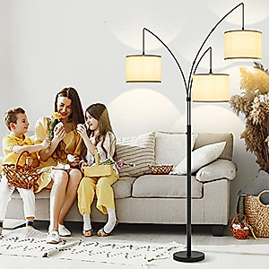 3 Lights Arc Floor Lamps for Living Room,Modern Tall Standing Lamp Hanging Over The Couch with Shades & Heavy Base,Mid Century Black Tree Floor Lamp for Bedroom Office