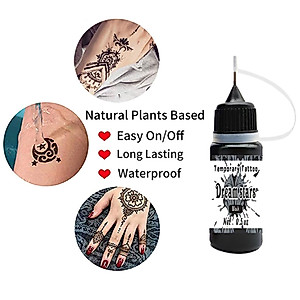 Temporary Tattoo Ink Temporary Tattoo kit (Natural Plants Based) temporary tattoo markers semi permanent tattoo with Stencils Skin-friendly for women Kids and adults (4 black)