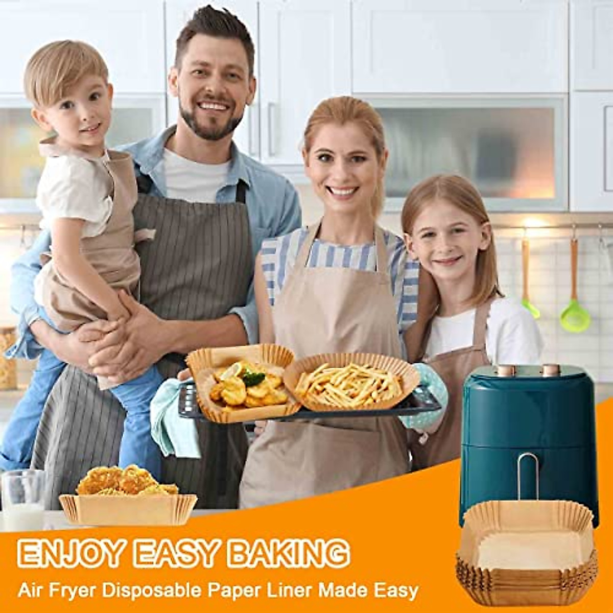 Jasilon [UPGRADED]Disposable Air Fryer Paper Liners,Air Fryer Parchment Paper,Non-Stick Air Fryer Liner,Oil-Proof Water-Proof Food Grade Parchment Paper for Baking Roasting Microwave 50Pcs