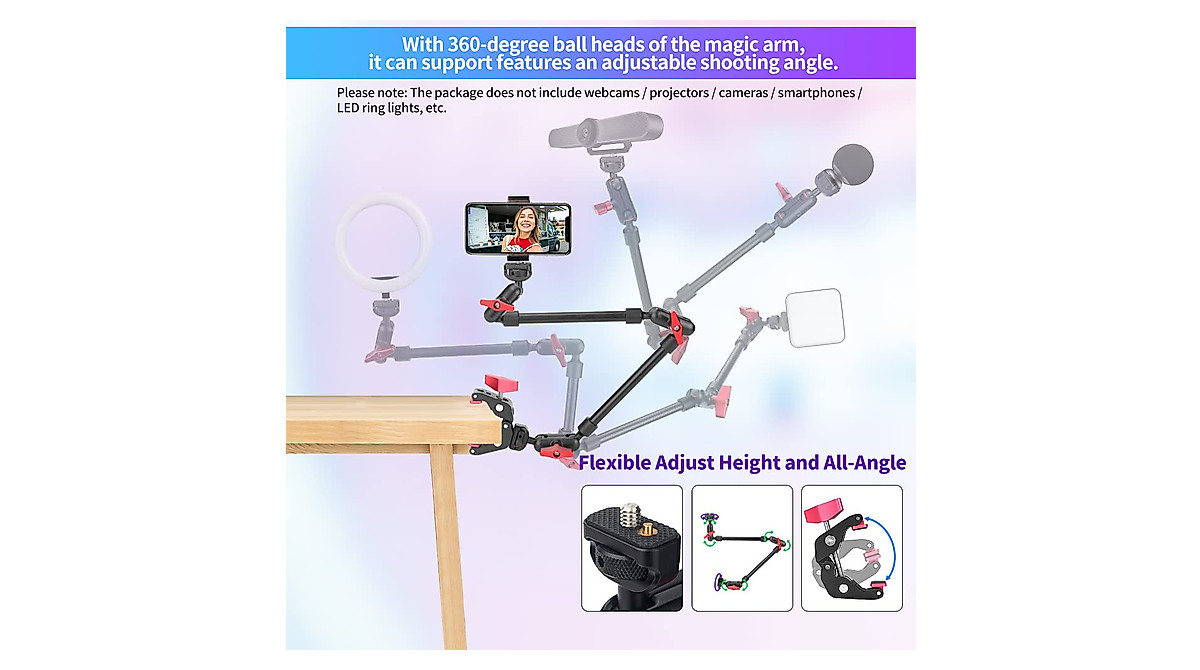 Super Camera Clamp Mount with Articulating Magic Arm 22in, Adjustable ...