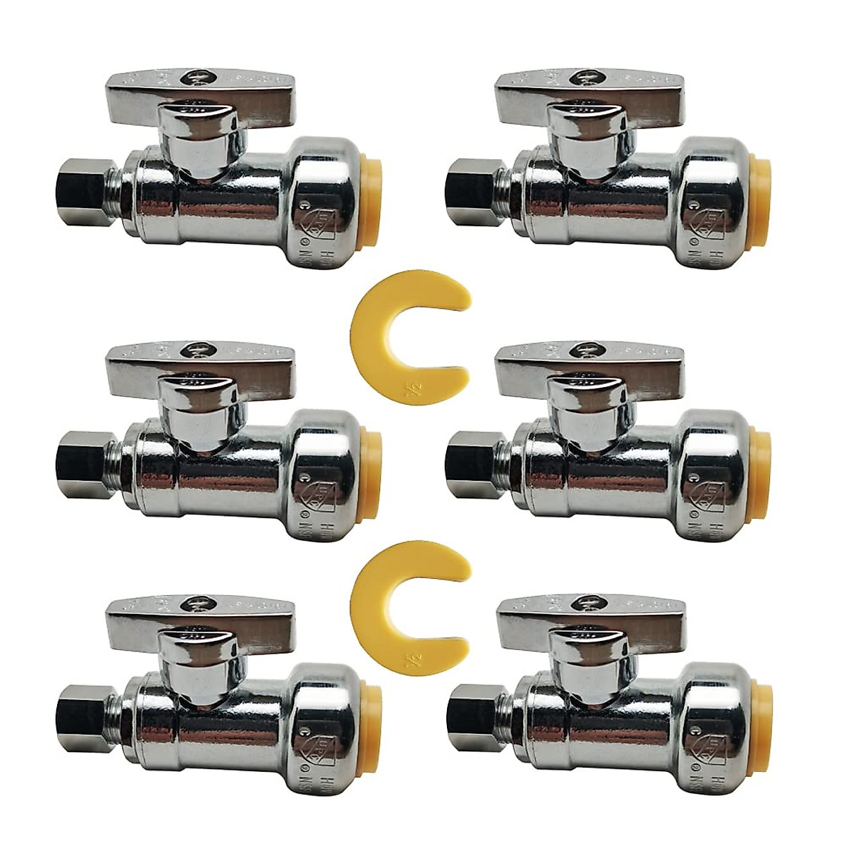 HQMPC Straight Angle Valve Push Fit Water Stop Valve 1/2"X1/4" 6Pcs No Lead Compression Push Fit Angle Shut Off Water Valve with Disconnect Clip, Push-to-Connect, PEX, Copper, CPVC 2Pcs