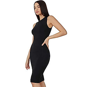 Verdusa Women's Sleeveless Round Neck Basic Bodycon Pencil Knee Length Dress Black L