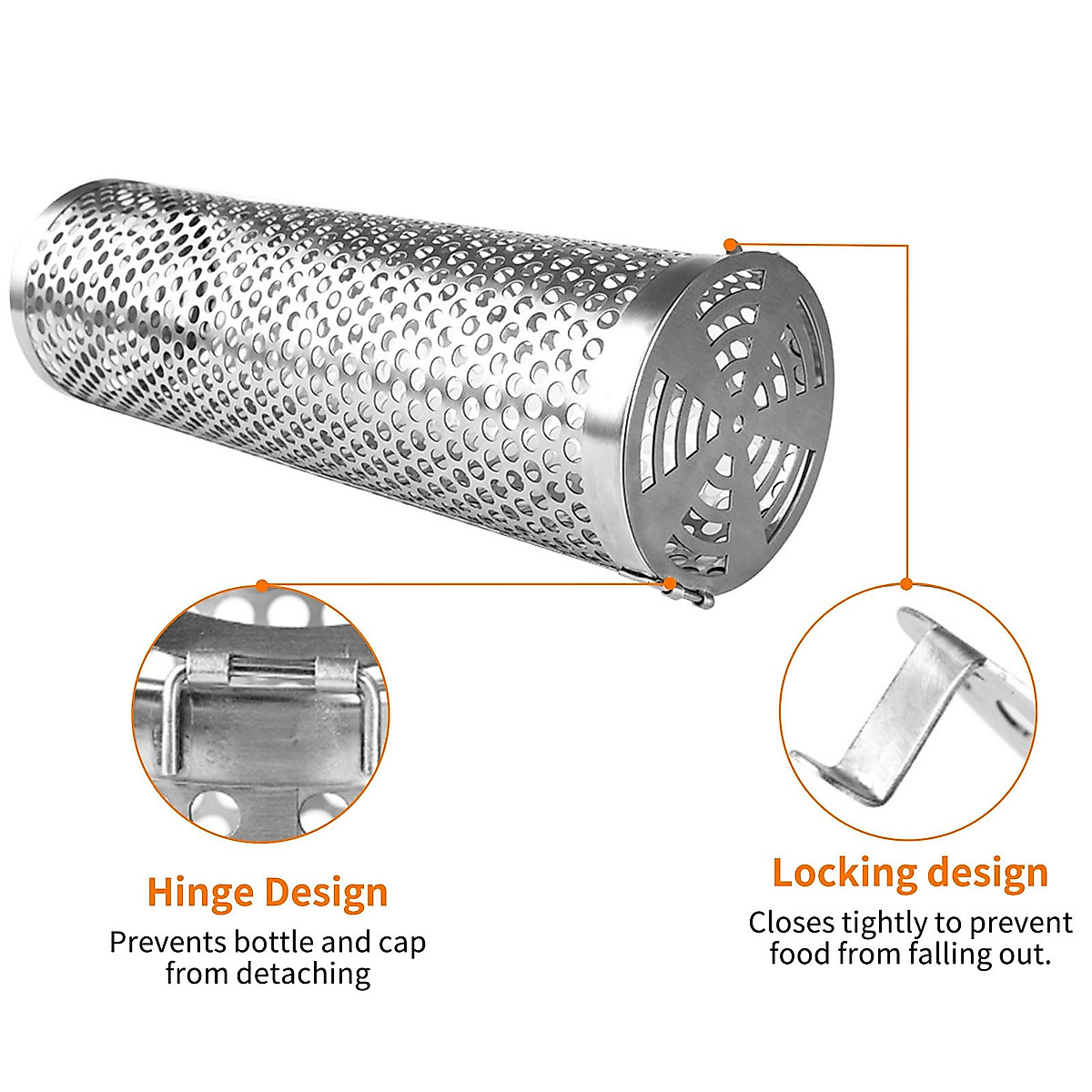 Vilopin Rolling Grilling Baskets for Outdoor Grill BBQ,Net Tube,Stainless Steel Large Round Mesh Rotation Barbecue Cylinder Cage Cooking Accessories for Veggies Fish Meat Food Camping Family Picnic