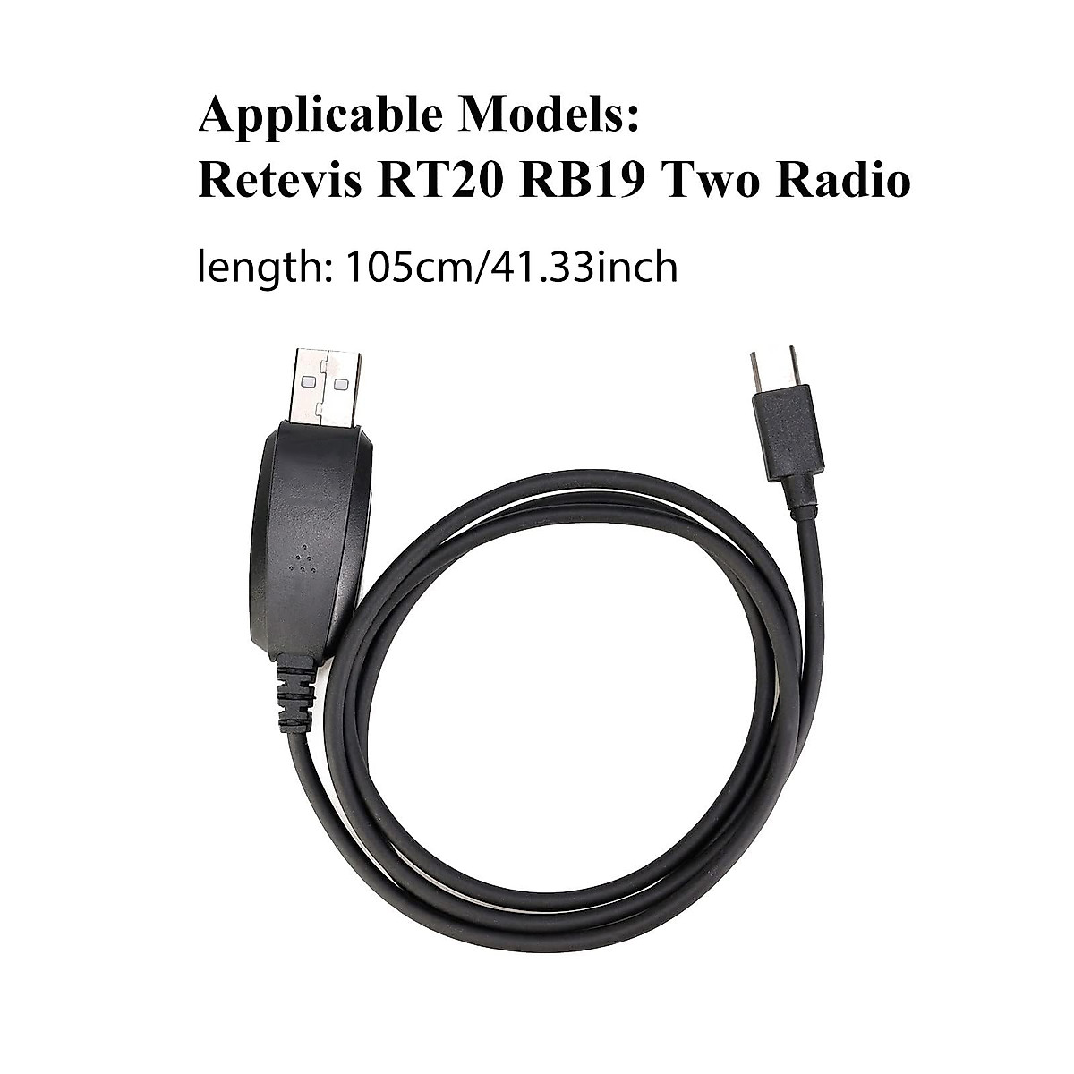 Retevis RT22P RT20 RB66 B3H Programming Cable, Compatible RT22P B3H B3S B3B RT20 RT65 RB19 RB19P RT45P RB66 Two Way Radio, Black Original USB Charging Cable,USB Programming Charging Cable(1 Pack)