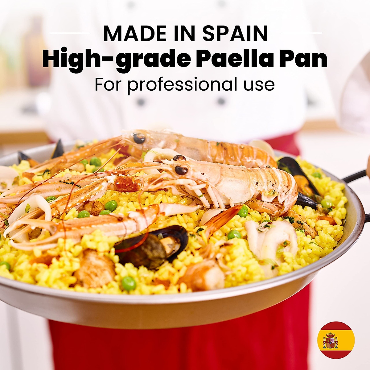 Machika Carbon Steel Pan | Professional Induction Cookware | Premium Polished Skillet for Cooking Mediterranean Food, Steaks & More | Ideal for Restaurants, Catering, Events | 3 Servings | 15 in |