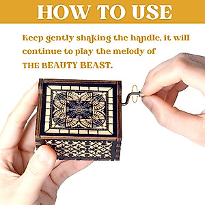 Kcikn Beauty Cute Hand-Crank Music Box for Him Her Small Wood Engrave Musical Box for Christmas Birthday Valentine's Day Black (Style C)