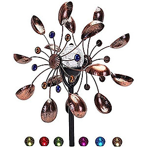 NUENUN Wind Spinner Outdoor Metal - Multi-Color Seasonal LED Lighting Solar Powered Glass Ball with Kinetic Wind Spinner Dual Direction for Patio Lawn & Garden