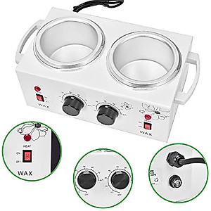 Double Wax Warmer, Professional Electric Wax Heater Hair Removal Dual Parrafin Adjustable Temperature Machine Facial Skin Equipment SPA Hair Removal Tool (White)