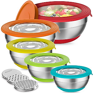 Humiwing Mixing Bowls with Lid Set, Mixing Bowls for Kitchen with Lids, Nesting Bowls with 3 Grater Attachments & Non-Slip Bottoms for Mixing, Serving, Baking, Prepping