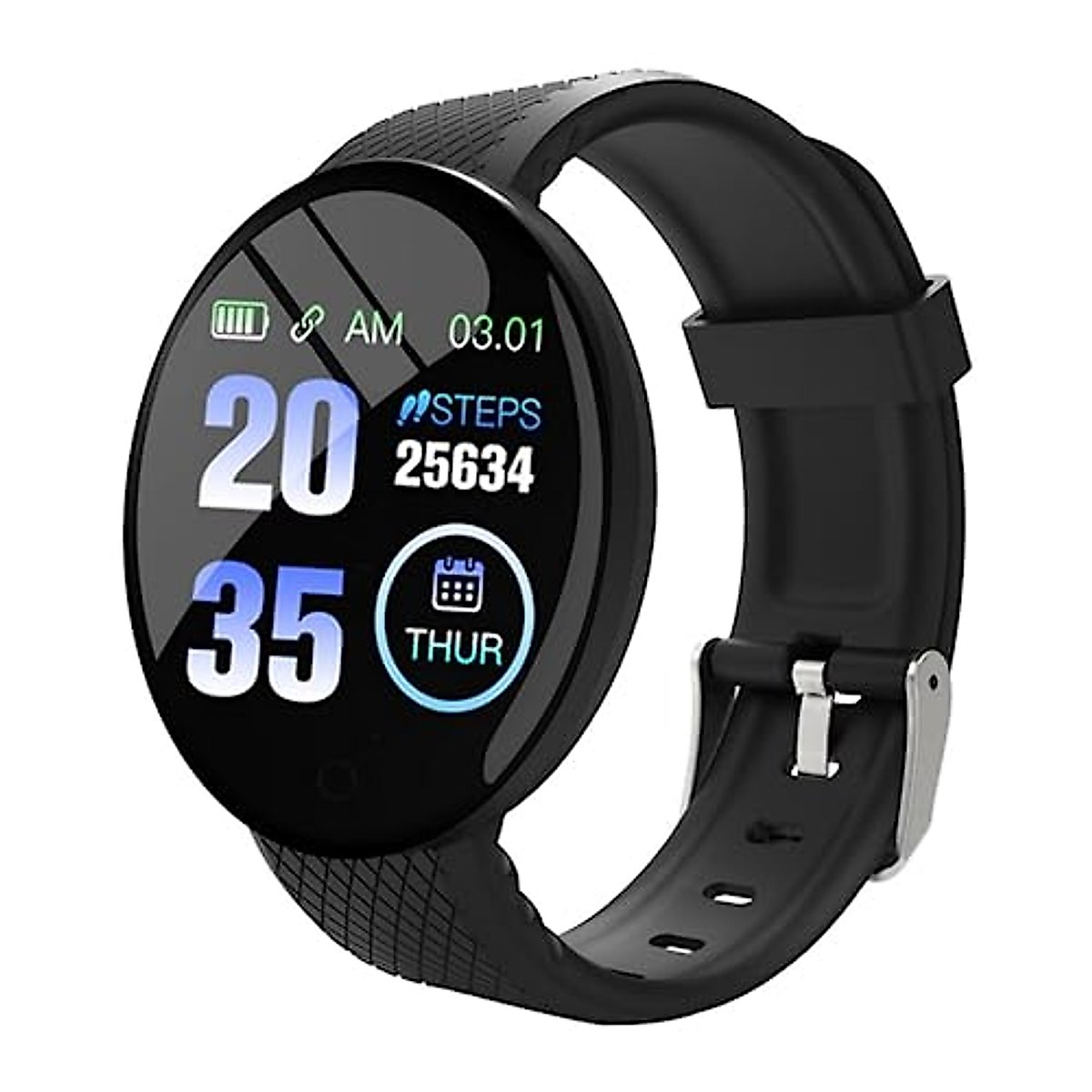 Viflosae 1.44-Inch Color Round Screen Smart Watch, Fashion Round Screen Health Data Recording Function Caller Id Watch, High Sensitivity, Single Button Control (Black)