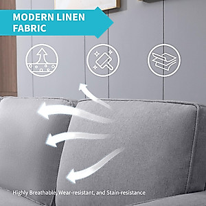 CECER 5 Seaters Upholstered Sectional Sofa, Linen Fabric Sofa Couch with Side Pockets, 3 Seater Couch and Chair with Movable Storage Ottoman, for Living Room-Sofa&Loveseat&Ottoman,Light Grey