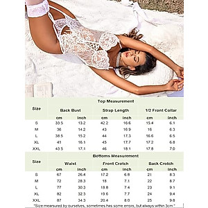 ADOME Women's Lace Lingerie Set with Garter Belts Lace Teddy Bodysuit with Panty White XXL