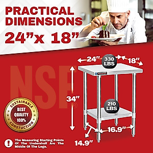 DuraSteel 24x18 Small Stainless Steel Table - NSF Commercial Kitchen Work Food Prep Table - Side Mixer Metal Table with Under Shelf - For Laundry Room, Kitchen, Outdoor Grill, Small Spaces