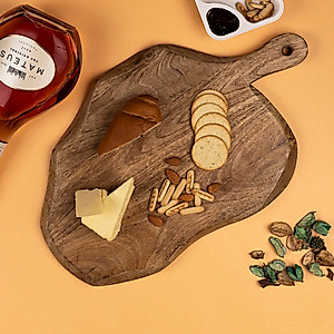 GoCraft Wooden Cutting Board with Handle | Mango Wood Leaf Shape | Chopping, Prep, Serve Board | Charcuterie Platter - 17" x 10.5"