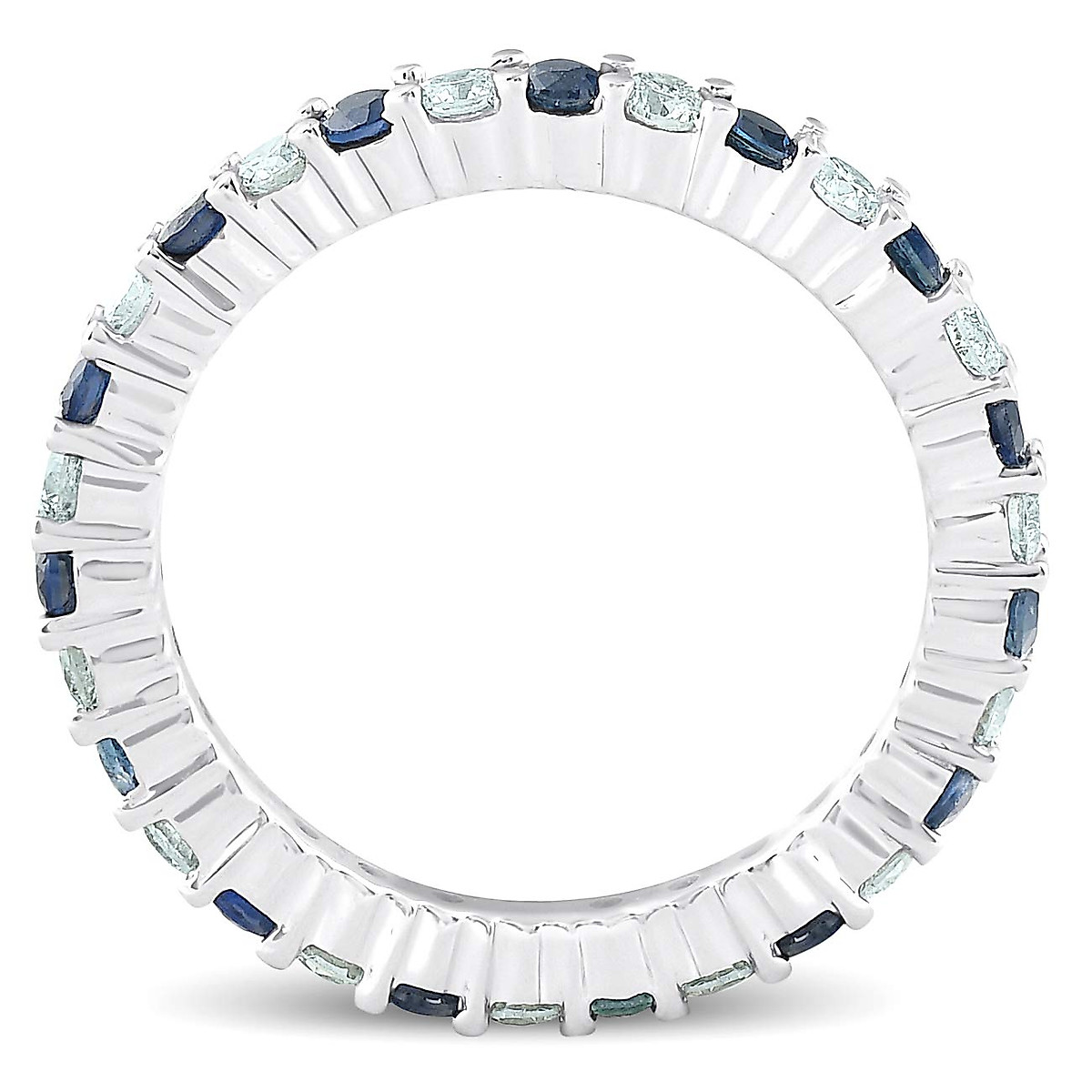 1 cttw Blue Sapphire Diamond Wedding Eternity Ring 14k White Gold - Size 5