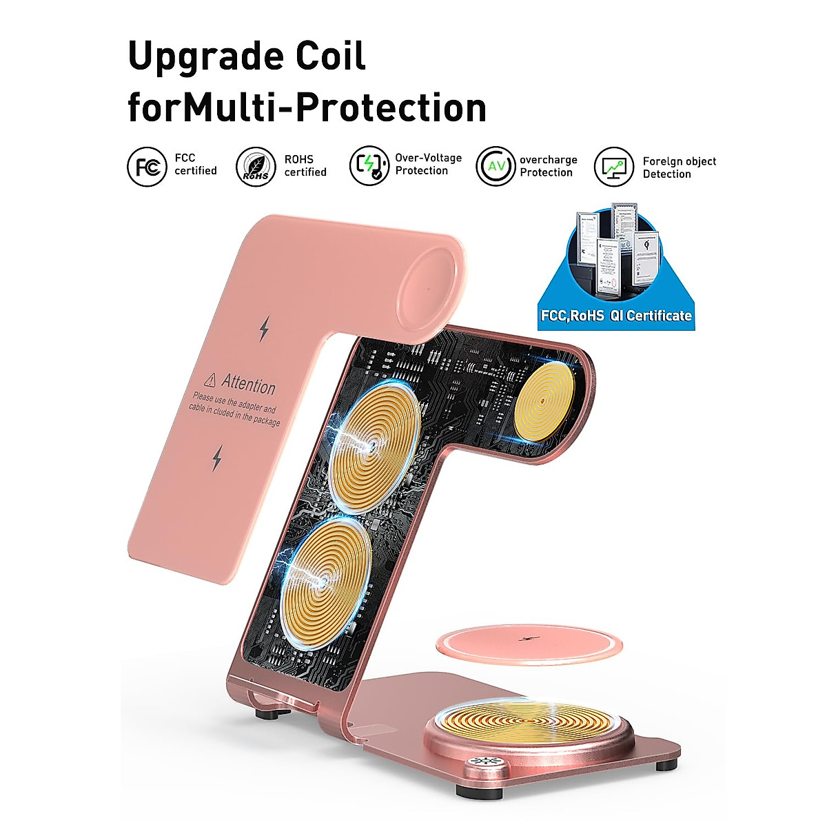 Malfsaier 3 in 1 Charging Station Pink,Aluminum Alloy Multiple Fast Wireless Charger Stand for iPhone 15/14/13/12/11/Pro/Max/XS/XR/X/8/Plus, for Apple Watch 7/6/5/4/3/2/SE, for AirPods 3/2/Pro