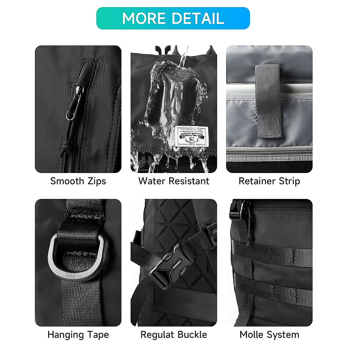 MOYYI Rolltop Backpack for Men Flap Rucksack Expandable Fits 17 inch Laptop Roll Top Backpack for Commute Travel Hiking Urban Black (3 in 1)