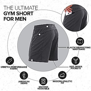 Anthem Athletics Hyperflex Gym Shorts For Men Zippered Pocket 7 Inch Inseam – Workout Shorts, Running Shorts, Athletic Shorts Cross Training Shorts Yoga Shorts - Volcanic Black G2 - Large