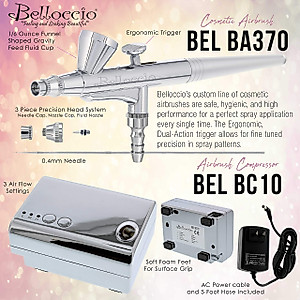 Belloccio Professional Beauty Airbrush Cosmetic Makeup System with 4 Fair Shades of Foundation in 1/4 Ounce Bottles - Kit Includes Blush, Bronzer and Highlighters