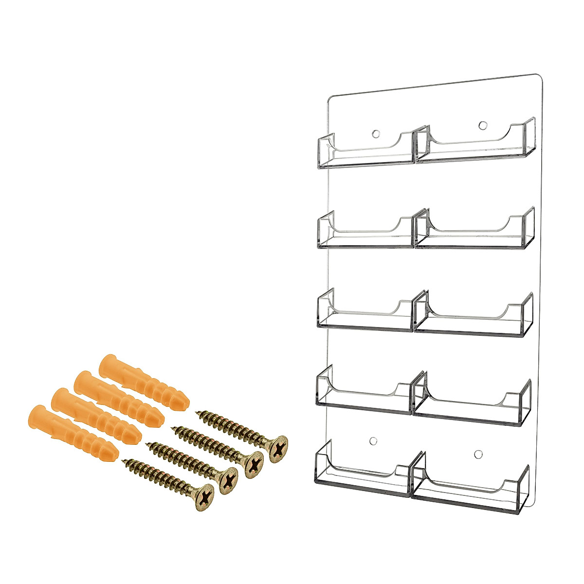 Marketing Holders Hanging Business Card Holder 10 Pocket with Hardware for 3.5" x 2" Contact Info Cards Multi Slot Space Saving Rack Wall Mount Organizer Clear Acrylic Display