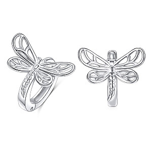 DAOCHONG S925 Sterling Silver Small Huggie Dragonfly Hoop Earrings for Women Ear Jewelry Birthday Gift (Dragonfly Small Hoop Earrings)