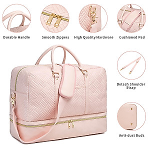 Weekender Bag for Women,Travel Duffel Bag with Shoe Compartment Carry on Overnight Bag with Toiletry Bag Gym Duffel Bag Hospital Bags for Labor and Delivery (3Pcs Set-Pink）