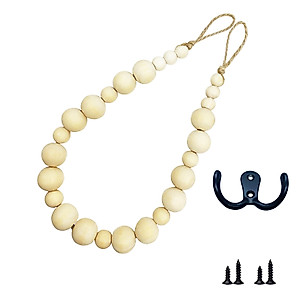 Eaferm Farmhouse Wooden Beads Toilet Paper Holder, Natural Wood Beaded Paper Towel Roll Holder Tissue Hanger, Bathroom Wall Decor Rustic Boho Decorations