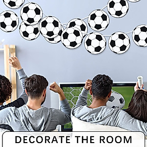 4 Pieces Soccer Party Decorations Soccer Banner Soccer Ball Garland Soccer Bunting Banners with 32 Pcs Football Pattern Decoration Cards Soccer Party Supplies for Kids Boys Soccer Fans Birthday Party