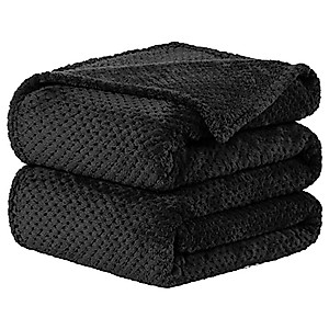 uxcell Flannel Fleece Bed Blankets, Soft Warm Microfiber Blanket, Mesh Fuzzy Plush 330GSM Lightweight Decorative Solid Blankets for Bed Throw (50"x60") Black