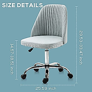 Loyrus Home Office Desk Chair, Vanity Chair, Modern Adjustable Mid-Back Cute Upholstered Armless Linen Fabric Chair, Computer Chair with Wheels for Bedroom Studying Room Vanity Room (Grey)