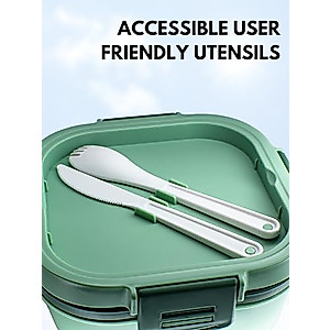 FORZAROCKET Bento Box 57-Oz With 3-Oz Leak Proof Salad Dressing Container For Lunch 4 Compartment Lunch Containers And Salad Bowl With Lid Lunch Spork And Knife Bpa Free (Blue Yellow)