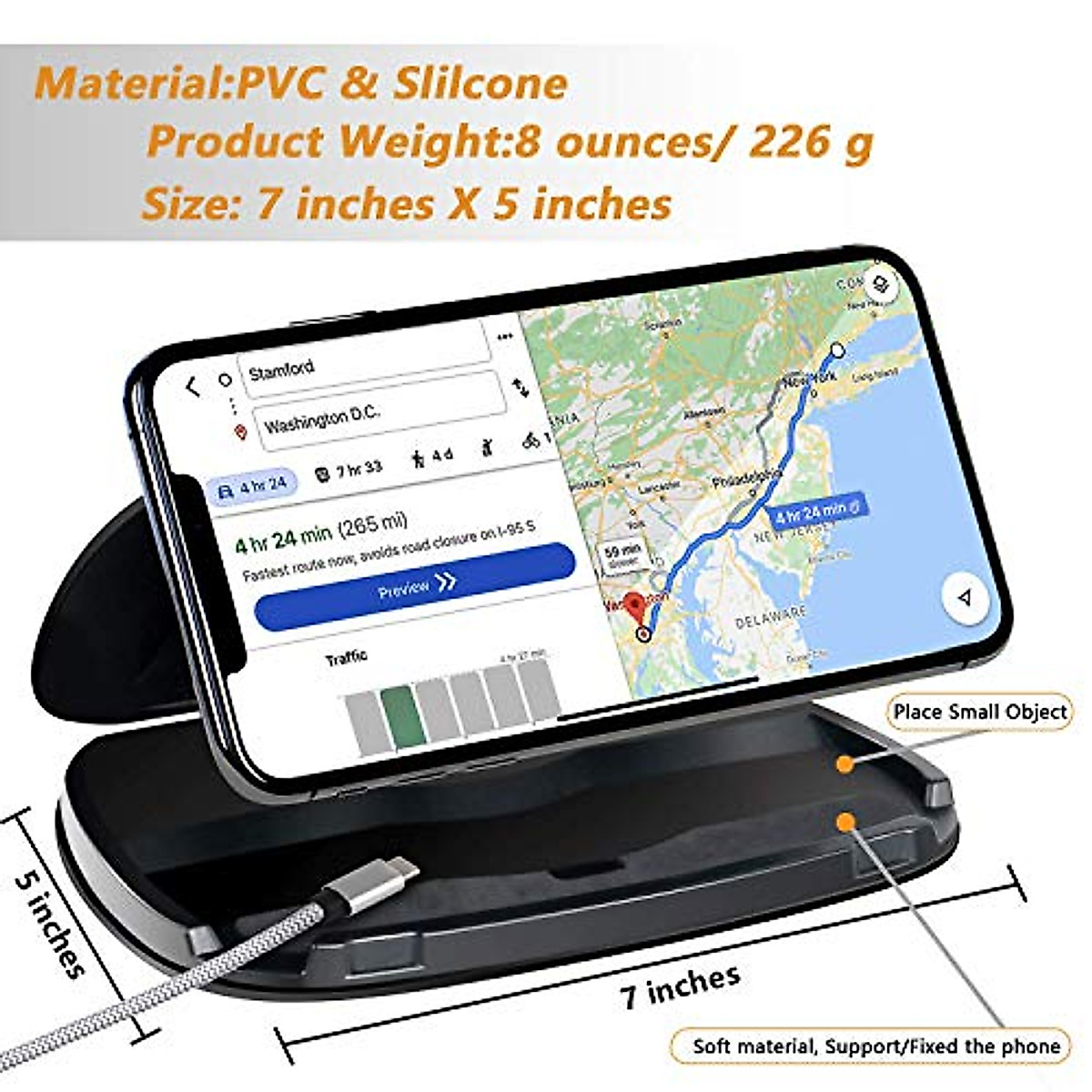 Car Phone Holder Mount, Dashboard Phone Holder for Car, Bosynoy Clamshell Cell Phone Holder Stand, Anti-Slip Silicone Pad Mat Vehicle GPS Mount Compatible with iPhone, Galaxy and All Smartphones-Black