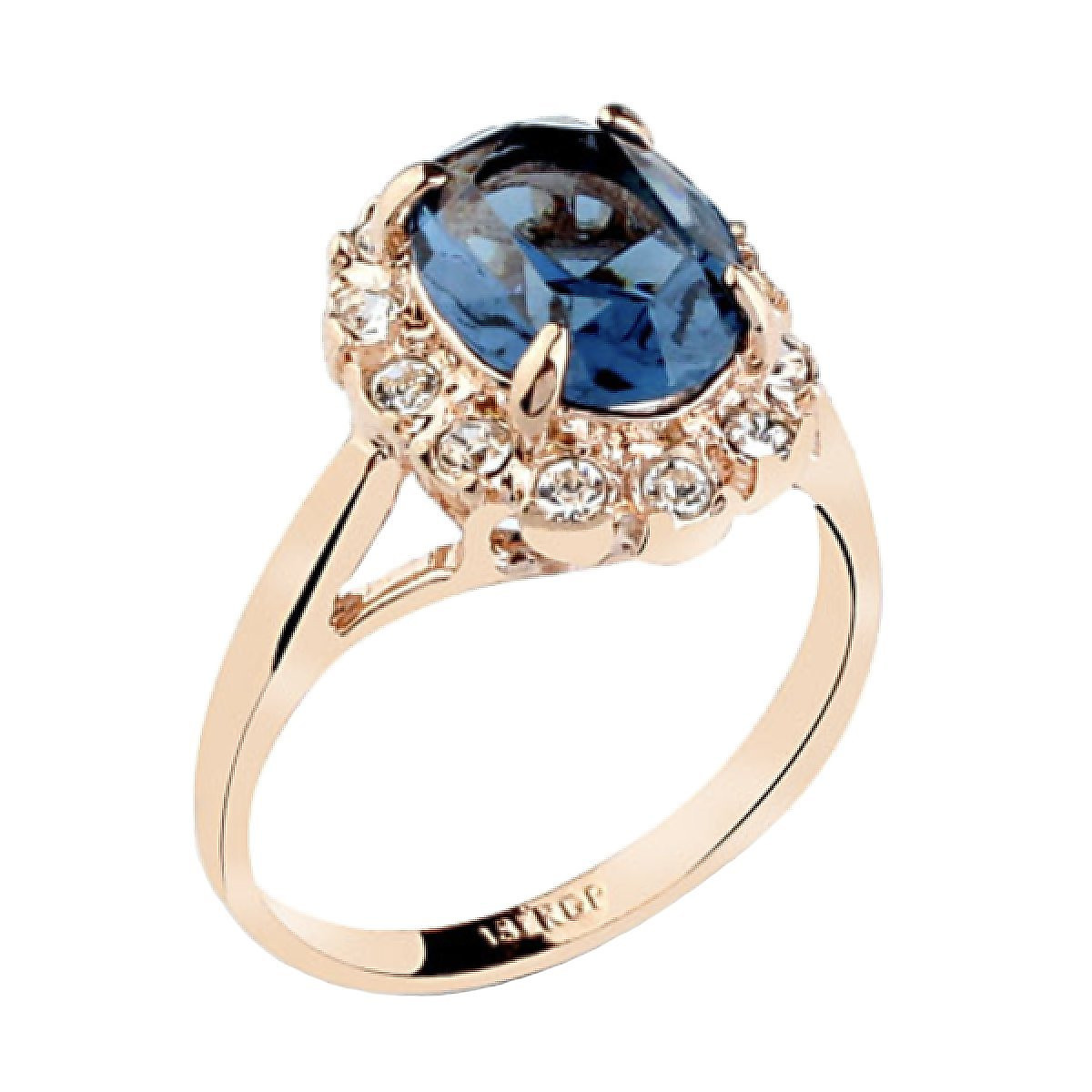 Rose Gold Plated Oval Shaped Ring with Sapphire Blue Swarovski element Crystal and Clear Round Shaped Cubic Zirconia Fashion Jewelry for Women (6.5)