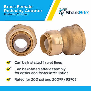 SharkBite 3/4 x 1 Inch FNPT Water Softener Adapter, Push To Connect Brass Plumbing Fitting, PEX Pipe, Copper, CPVC, PE-RT, HDPE, U086LFA