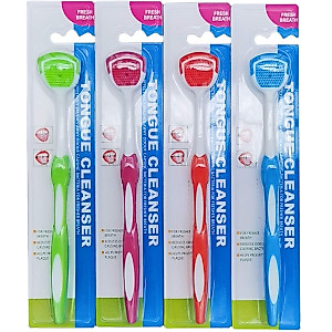 Tongue Brush, Tongue Scraper, Tongue Cleaner Helps Fight Bad Breath, 4 Tongue Scrapers, 4 Pack (Blue&Green&Orange&Red)