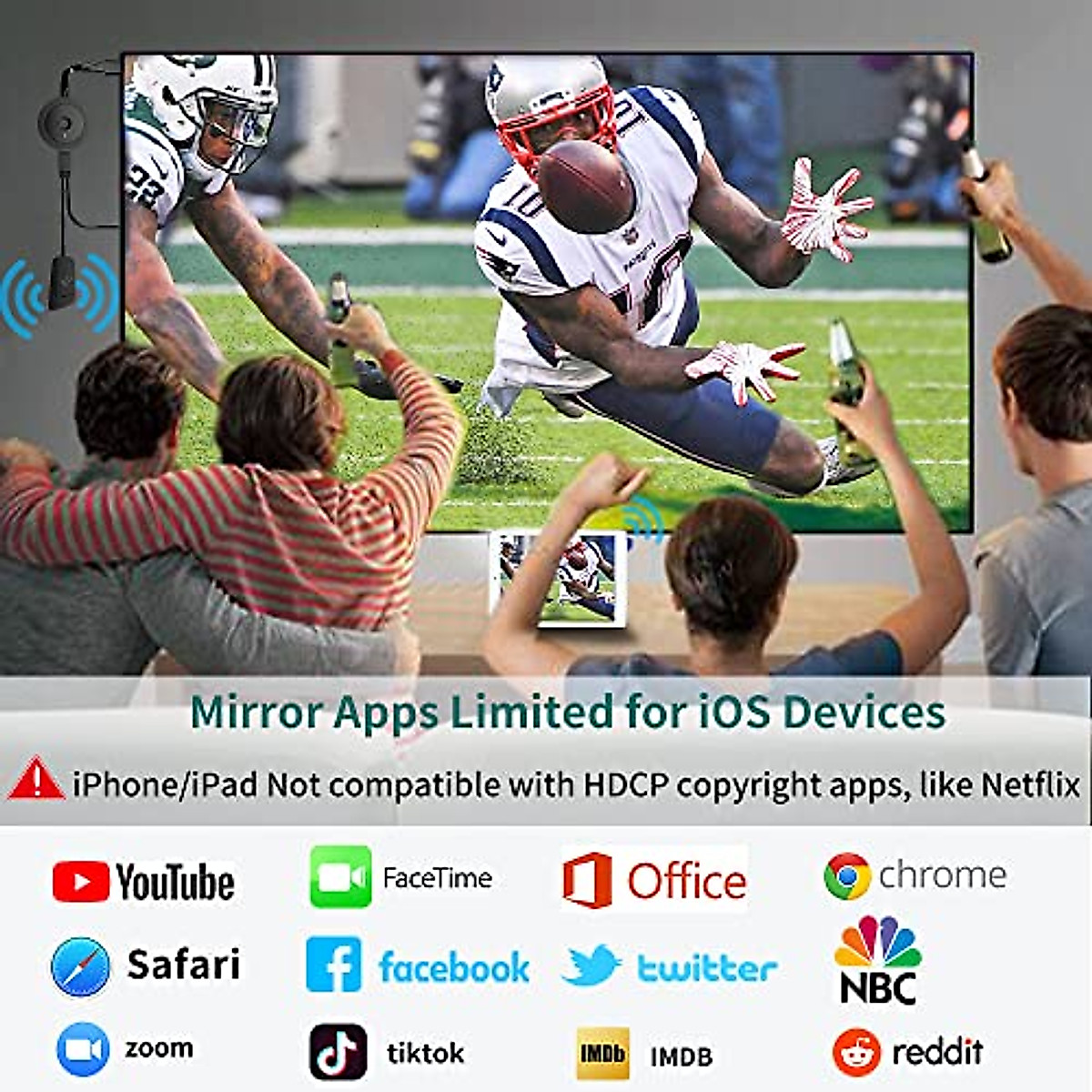 DRYMOKINI 4K Wireless HDMI Adapter, WiFi Streaming Movies, Shows, and Live TV Receiver from iPhone, iPad, Android, Tablet, Window to HDTV/Monitor/Projector, Miracast, Airplay, DLNA, Chrome