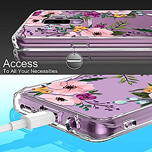 LUHOURI Samsung Galaxy S9 Plus Case Clear with Design for Girls Women,Shockproof Hard PC Cover and Soft TPU Bumper Slim Fit Protective Phone Case for Galaxy S9+ Plus 6.2 inch Purple Blossoms