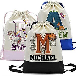 Personalized Drawstring School Backpack Gifts for Girls Boys - 9 Designs & 6 Color - Custom Canvas Dinosaur Bookbag for Back To School Gift - Customized Unicorn Backpacks - Custom Backpack for Kids C1