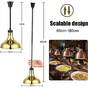 LINKANRUO Food Heating Lamp, Hanging 250w Heating Lamp Warmer for Buffet Food Restaurant Hotel Commercial Catering Equipment, Height Adjustable, Keep Food Warm for a Long, 2pcs Lamps