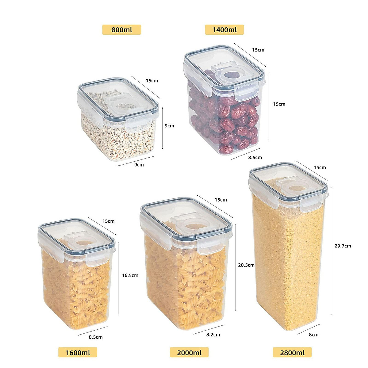 Dyegold Food Storage Container, Transparent Airtight Plastic Storage Single Tank Kitchen Sealed Jar with Lids, Space-saving Vacuum Proof Storage Tank With Lid Moisturing Fresh-keeping Box (800ml)