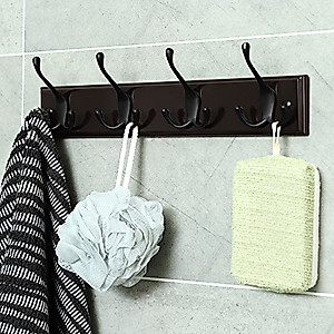 SONGMICS Wall Mounted Coat Rack, Hook Rack with 4 Tri-Hooks, for Clothes, Keys, Hats, Purses, in The Entryway, Bathroom, Closet Room, Dark Brown ULHR30Z