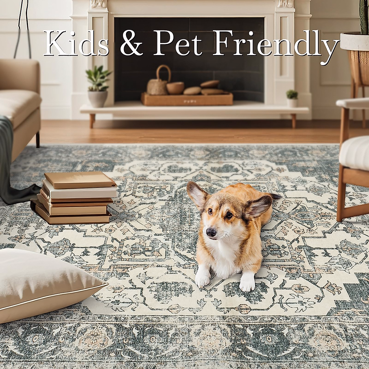 xilixili 8x10 Washable Area Rugs for Living Room - Soft Non-Slip Machine Washable Low Pile Rugs, Large Stain Resistant Home Decor Carpets for Bedroom,Living Room,Dining Room (Blue,8x10)