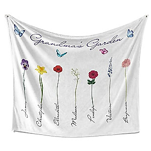 IZI POD Personalized Grandkids Names Fleece Sherpa Throw Blankets Grandma's Garden Blanket Custom Birth Month Flowers Blanket Birthday Gifts for Grandma Nana Mimi Gigi Grandmother - Gift 2
