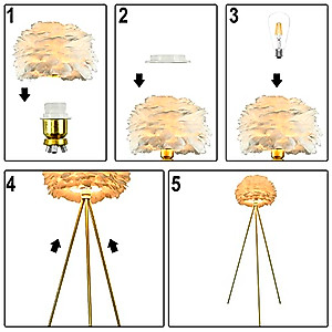 LEGELITE Feather Floor Lamp, Tripod Floor Lamp, Metal Light Body Nightstand Lamp with Feather Lampshade for Bedrooms/Living Room/Dining Room/Kitchen