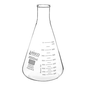 Erlenmeyer Flask, 2000mL - ASTM, Dual Graduated Scale - Borosilicate Glass - Narrow Neck Flask, Conical Flask, Glass Flask - Eisco Labs